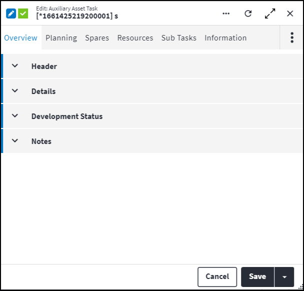 Auxiliary Asset Task Screen